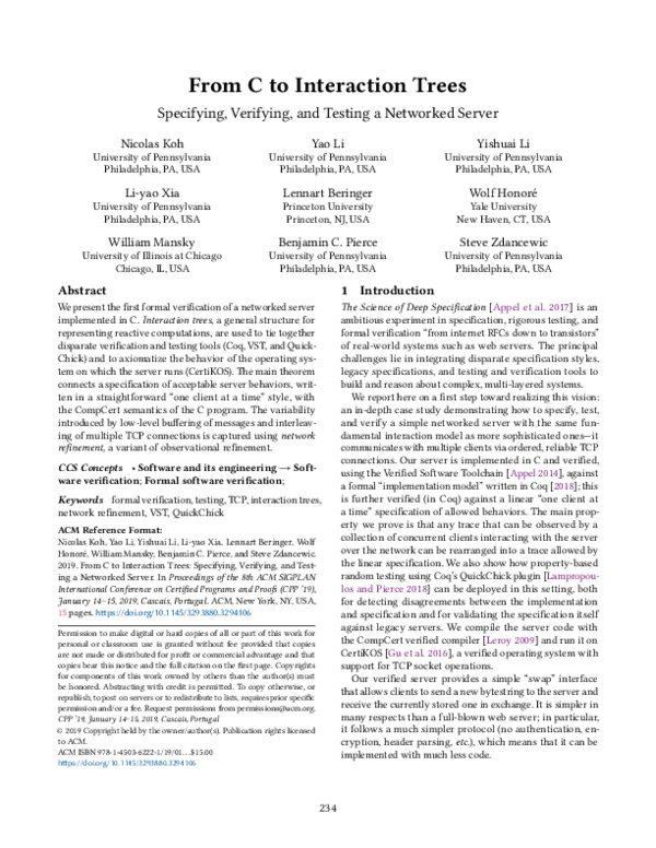 (PDF) Formal Verification of a C Networked Server