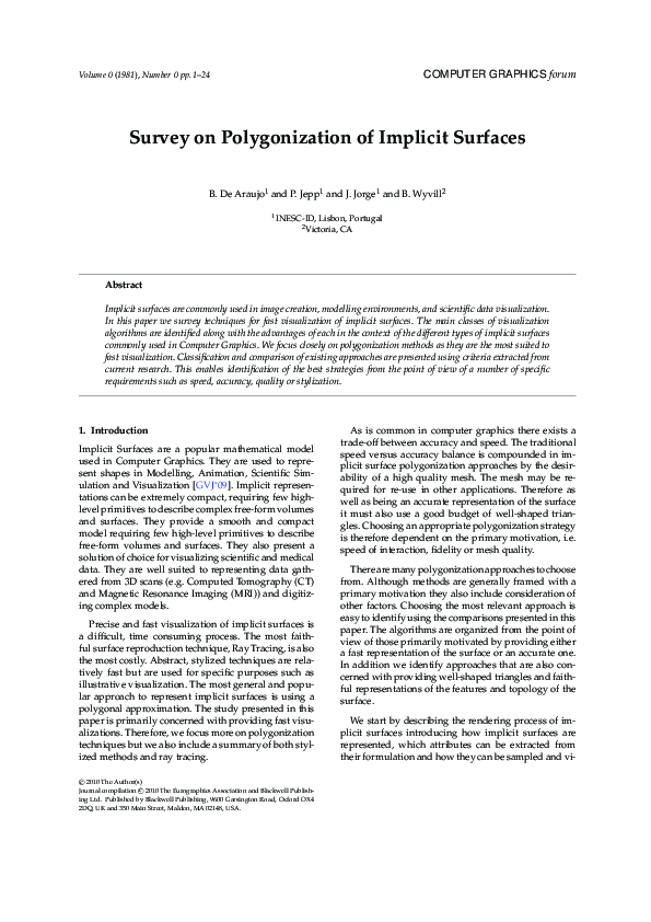 (PDF) Survey on Polygonization of Implicit Surfaces