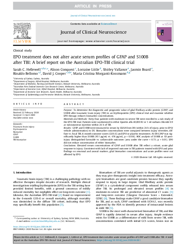 (PDF) EPO treatment does not alter acute serum profiles of GFAP and ...