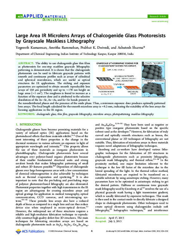 (PDF) Large Area IR Microlens Arrays of Chalcogenide Glass Photoresists by Grayscale Maskless ...