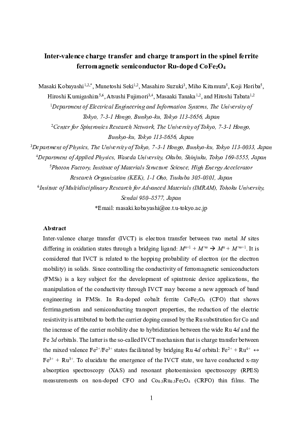 (PDF) Intervalence charge transfer and charge transport in the spinel ...