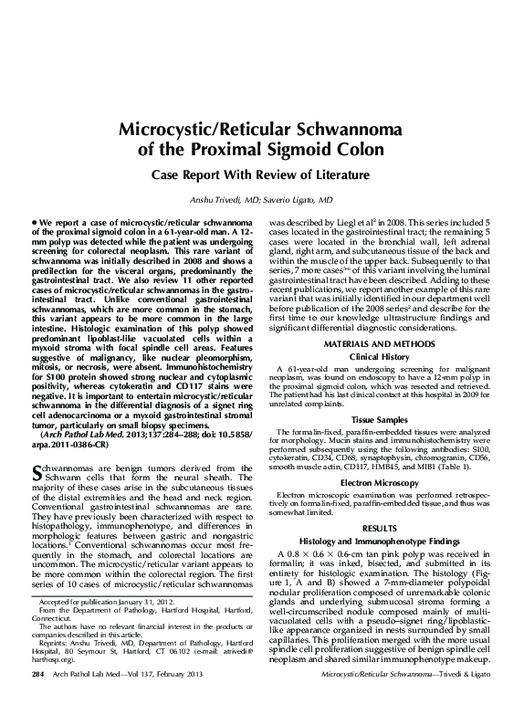 (PDF) Microcystic/Reticular Schwannoma of the Proximal Sigmoid Colon ...