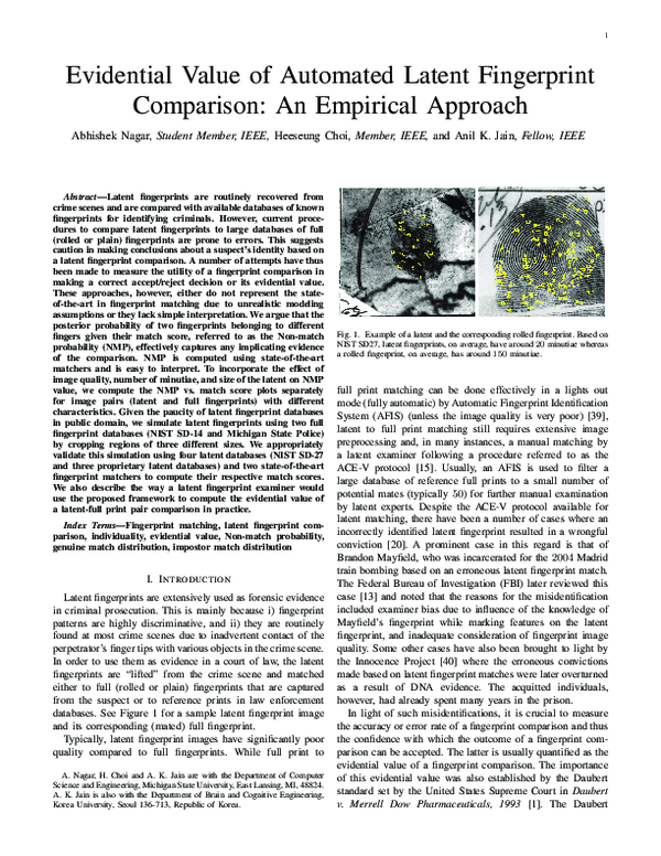 (PDF) Evidential Value of Automated Latent Fingerprint Comparison: An Empirical Approach