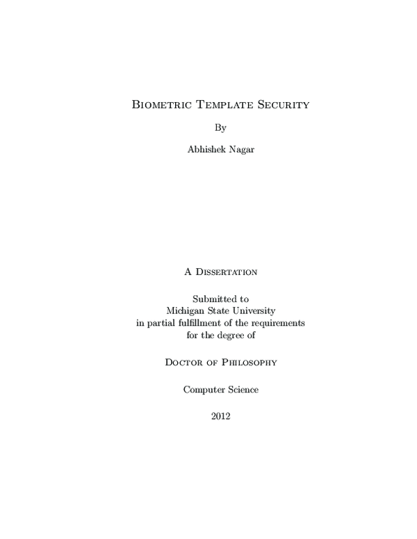 Pdf Biometric Template Security