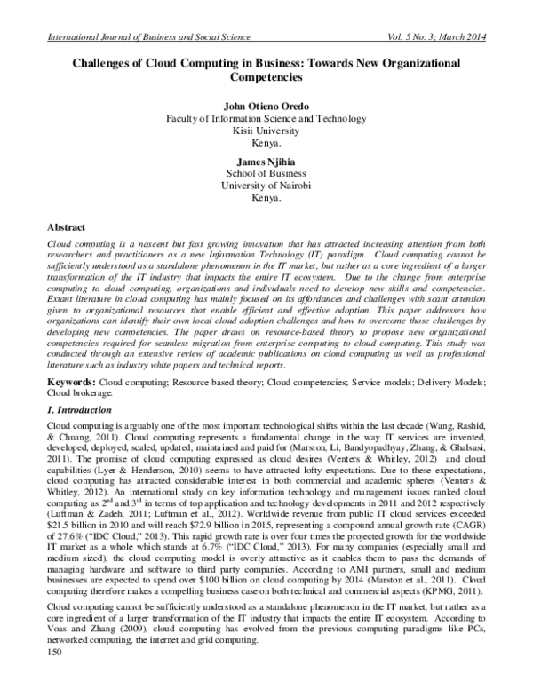(PDF) Challenges of Cloud Computing in Business: Towards New Organizational Competencies