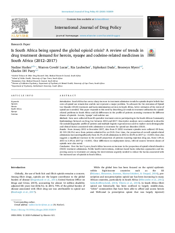 (PDF) Is South Africa being spared the global opioid crisis? A review ...