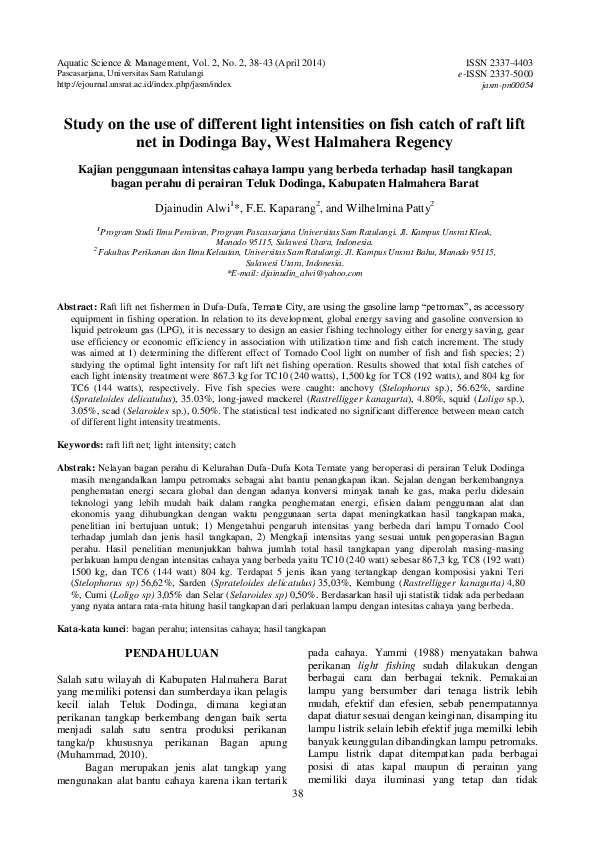 (PDF) Study on the use of different light intensities on fish catch of ...