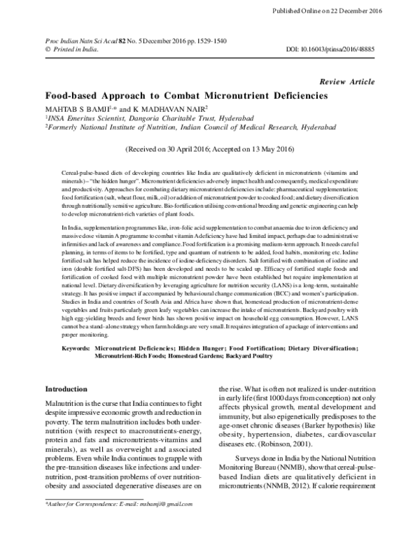 (PDF) Food-Based Approach to Combating Micronutrient Deficiencies