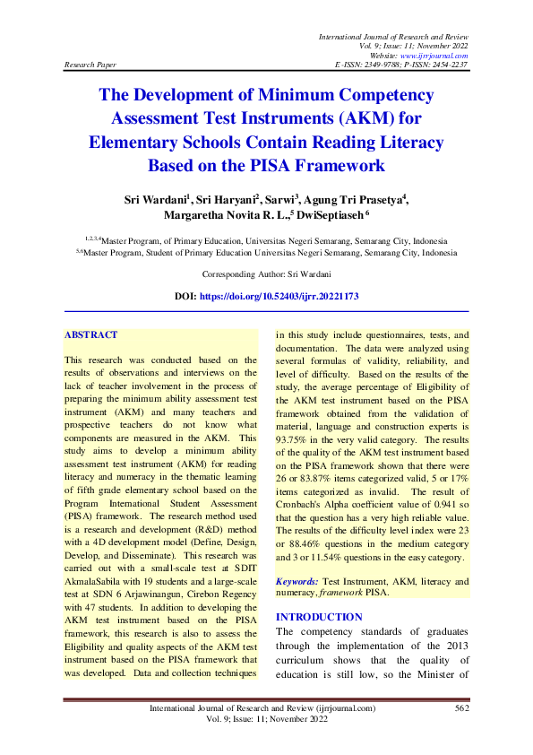 (PDF) The Development of Minimum Competency Assessment Test Instruments ...