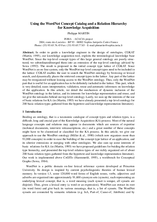 (PDF) Using the WordNet Concept Catalog and a Relation Hierarchy for Knowledge Acquisition