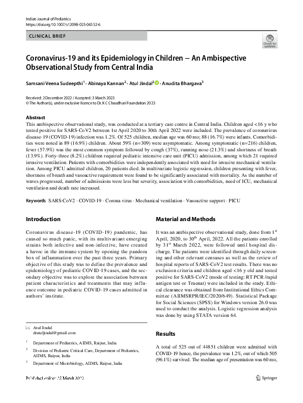 (PDF) Coronavirus-19 and its Epidemiology in Children − An Ambispective ...