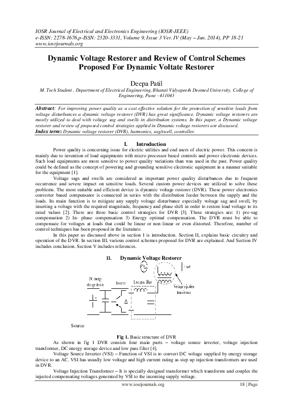 (PDF) Dynamic Voltage Restorer and Review of Control Schemes Proposed For Dynamic Voltate Restorer