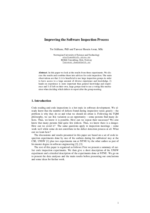 (PDF) Improving the Software Inspection Process