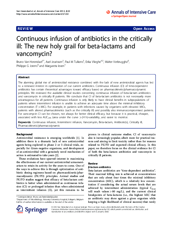 (PDF) Continuous Infusion of Antibiotics in Critically Ill Patients