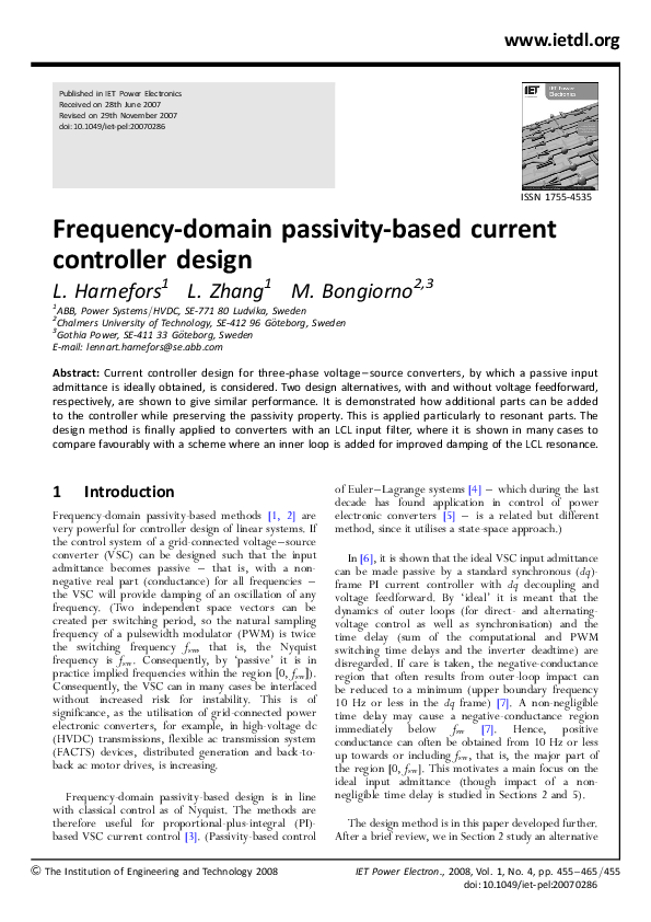 Pdf Frequency Domain Passivity Based Current Controller Design 2998