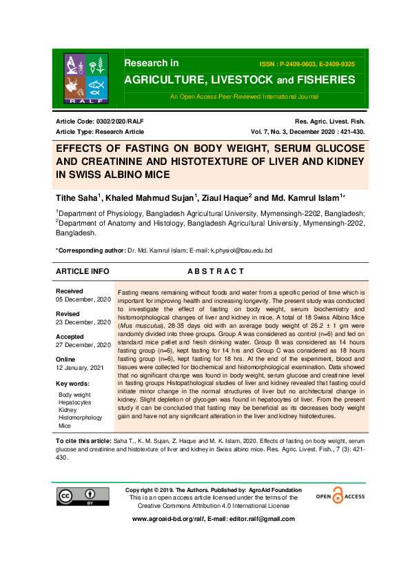 (PDF) Effects of Fasting on Body Weight, Serum Glucose and Creatinine ...