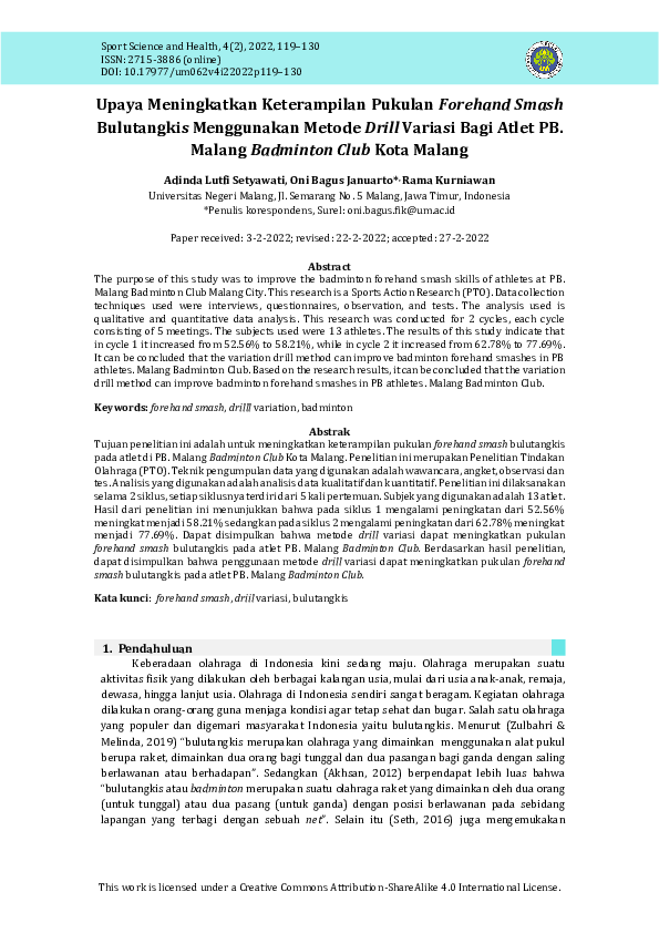 (PDF) Upaya Meningkatkan Keterampilan Pukulan Forehand Smash ...
