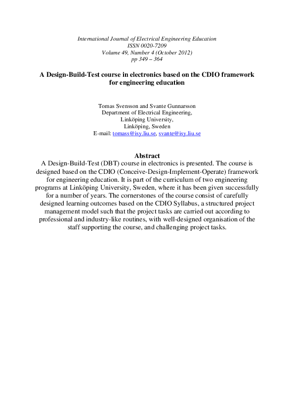 (PDF) A Design-Build-Test course in electronics based on the CDIO ...