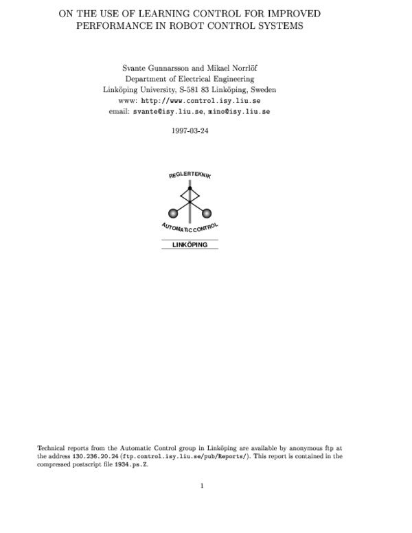 Pdf On The Use Of Learning Control For Improved Performance In Robot Control Systems
