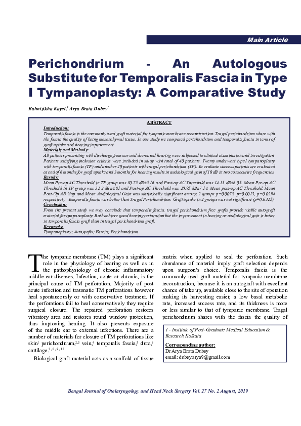 (PDF) Perichondrium - An Autologous Substitute for Temporalis Fascia in ...
