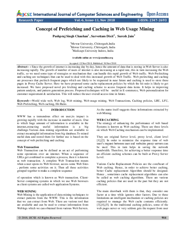 Pdf Concept Of Prefetching And Caching In Web Usage Mining