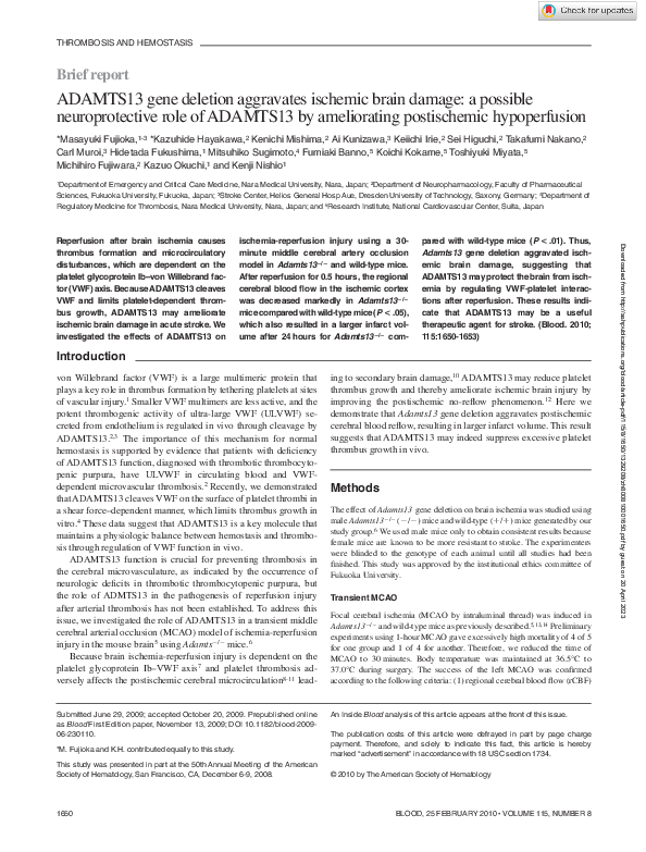 (PDF) ADAMTS13 gene deletion aggravates ischemic brain damage: a ...
