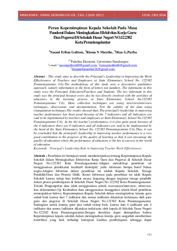 (PDF) Peran Kepemimpinan Kepala Sekolah Pada Masa Pandemi Dalam Meningkatkan Efektivitas Kerja ...