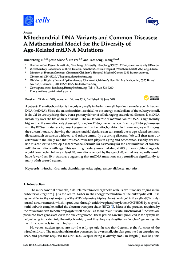 (PDF) Mitochondrial DNA Variants and Common Diseases: A Mathematical ...