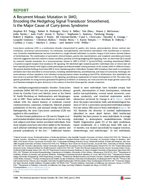 (PDF) A Recurrent Mosaic Mutation in SMO, Encoding the Hedgehog Signal ...