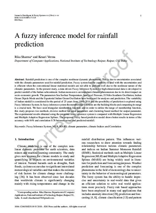 (PDF) A fuzzy inference model for rainfall prediction | Dr. Rika Sharma - Academia.edu
