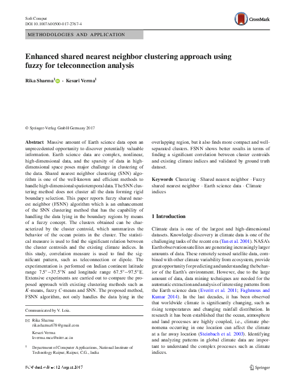 (PDF) Enhanced shared nearest neighbor clustering approach using fuzzy for teleconnection analysis