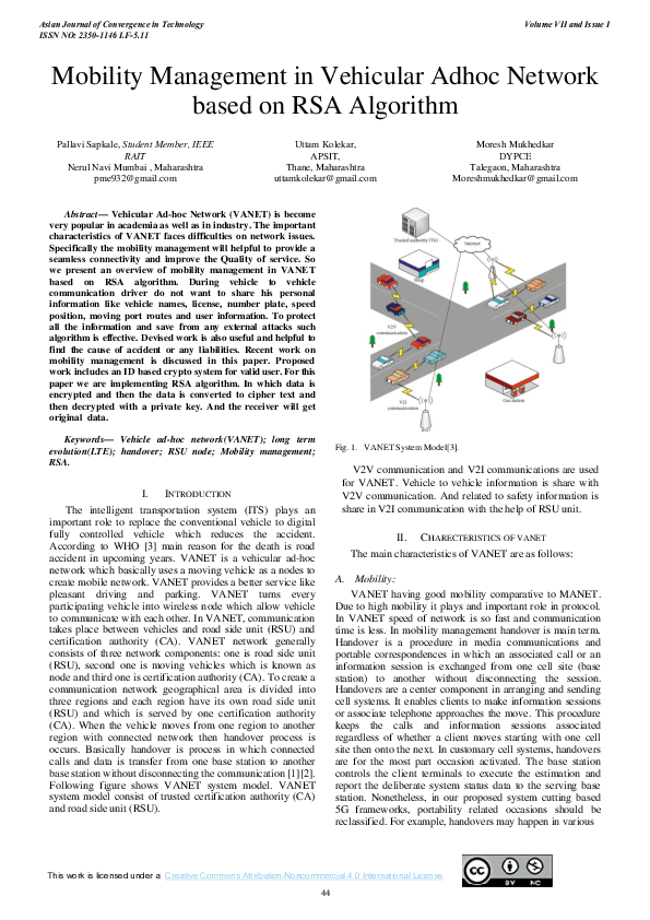 (PDF) Mobility Management in Vehicular Adhoc Network based on RSA Algorithm