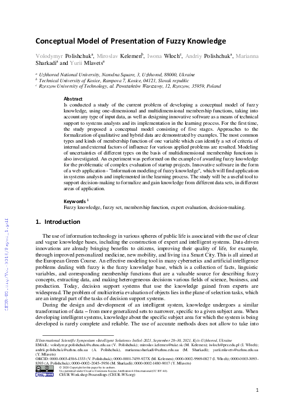 (PDF) Conceptual Model of Presentation of Fuzzy Knowledge