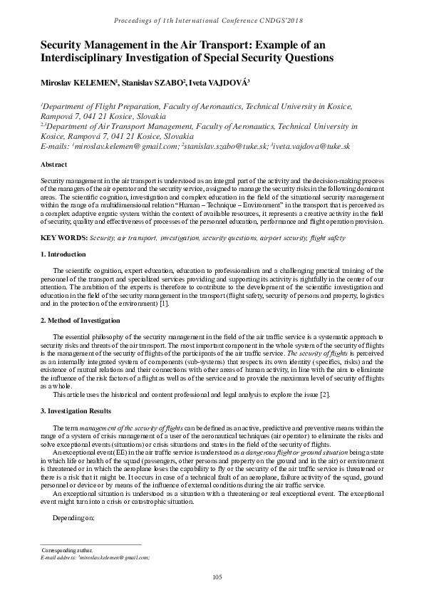 (PDF) Security Management in the Air Transport: Example of an ...