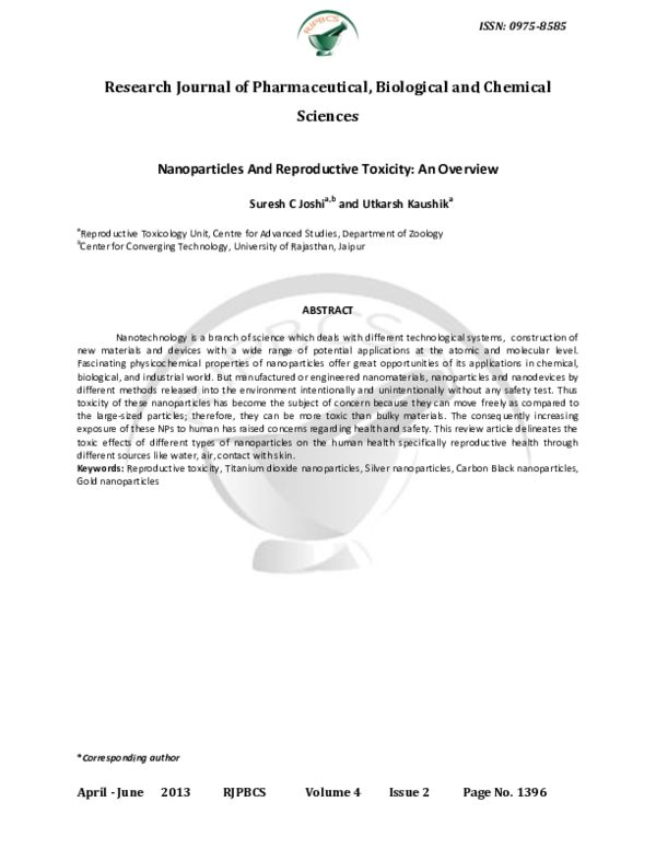 (PDF) Nanoparticles And Reproductive Toxicity: An Overview