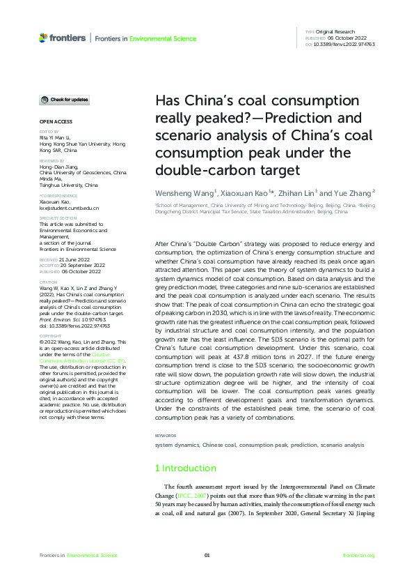 (PDF) Has China’s coal consumption really peaked?—Prediction and ...