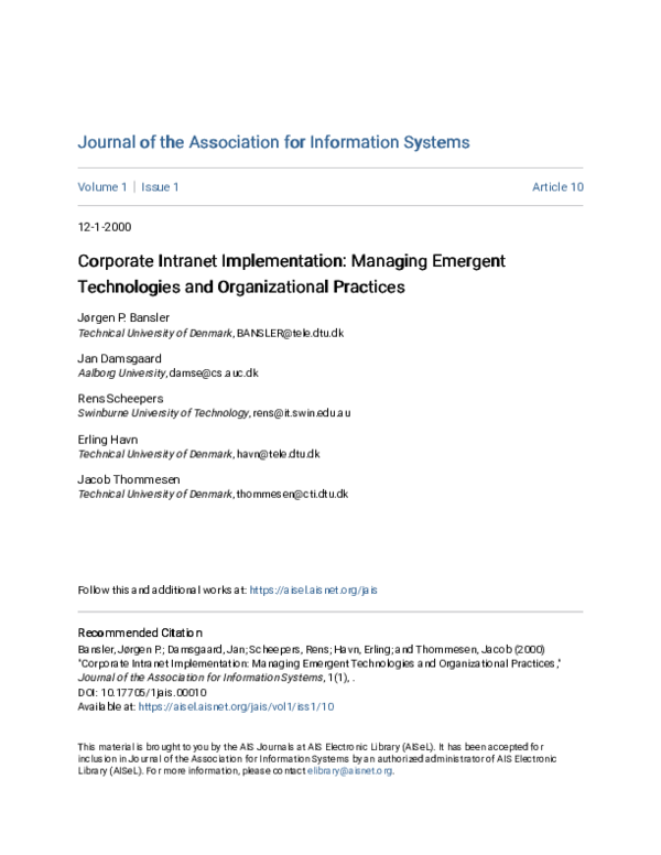 (PDF) Corporate Intranet Implementation: Managing Emergent Technologies ...