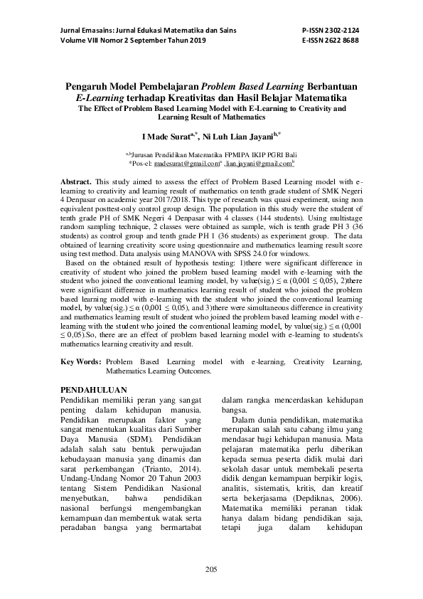 (PDF) Pengaruh Model Pembelajaran Problem Based Learning Berbantuan E ...