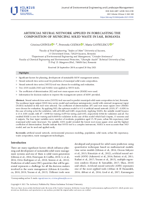 (PDF) Artificial Neural Network Applied in Forecasting the Composition of Municipal Solid Waste ...