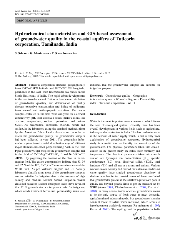 (PDF) Hydrochemical characteristics and GIS-based assessment of groundwater quality in the ...