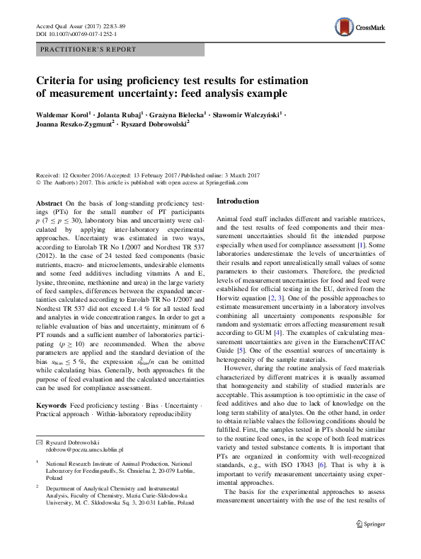 (PDF) Criteria for using proficiency test results for estimation of ...