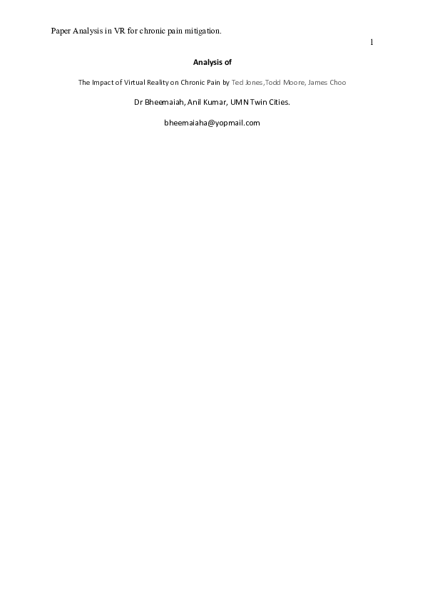 (PDF) Analysis of The Impact of Virtual Reality on Chronic Pain by Ted ...