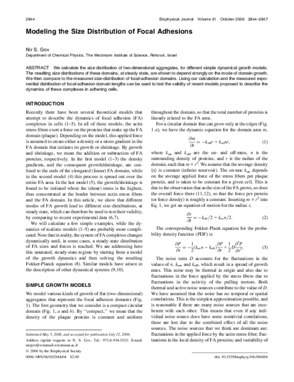 (PDF) Modeling the Size Distribution of Focal Adhesions