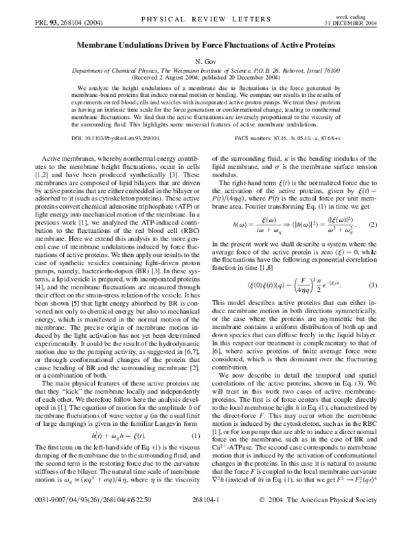 (PDF) Membrane Undulations Driven by Force Fluctuations of Active Proteins