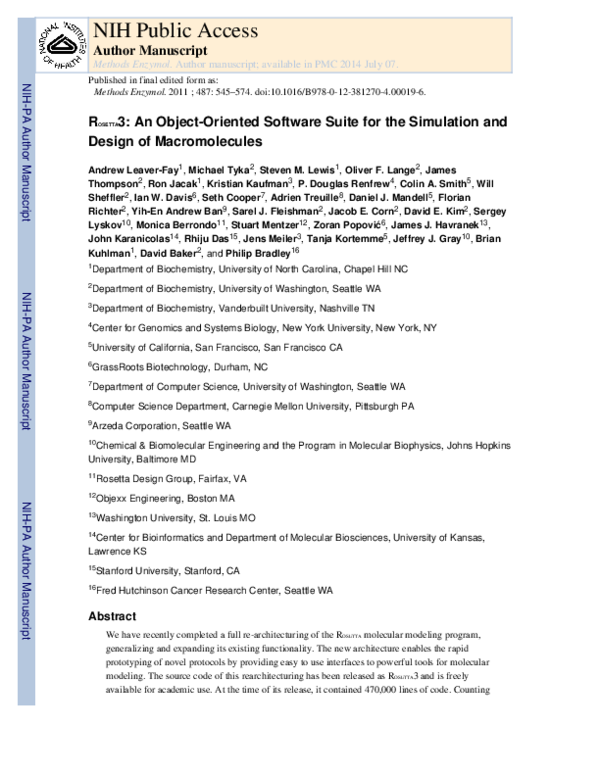 (PDF) ROSETTA3: an object-oriented software suite for the simulation and design of macromolecules