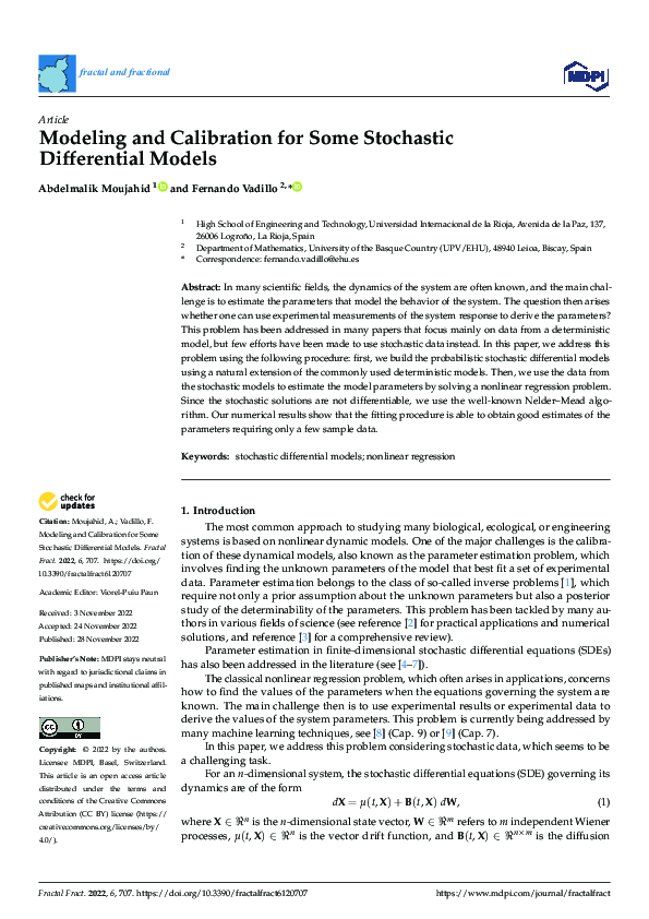 (PDF) Modeling and Calibration for Some Stochastic Differential Models