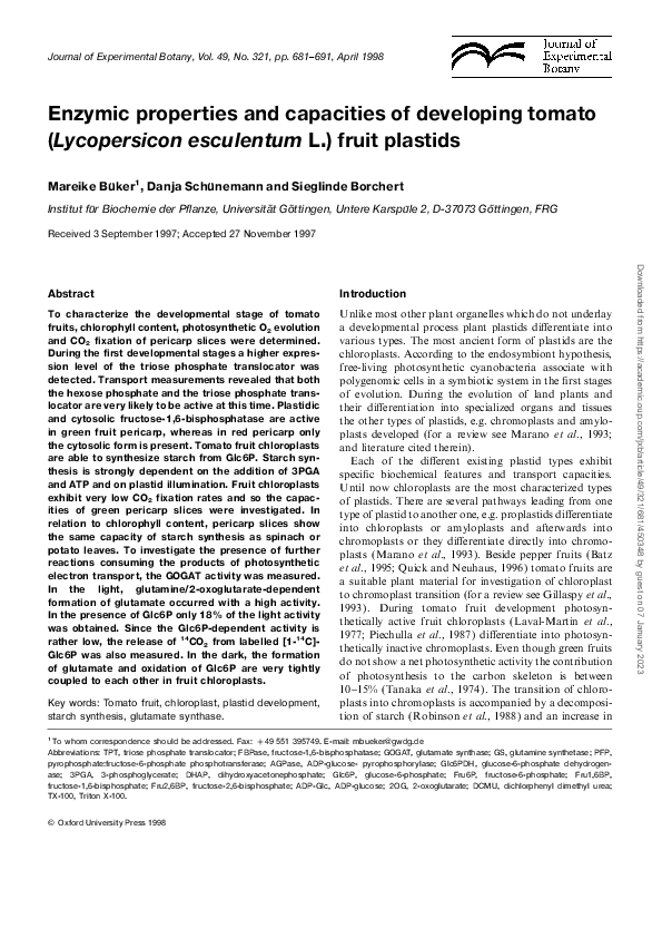 (PDF) Enzymic properties and capacities of developing tomato ...