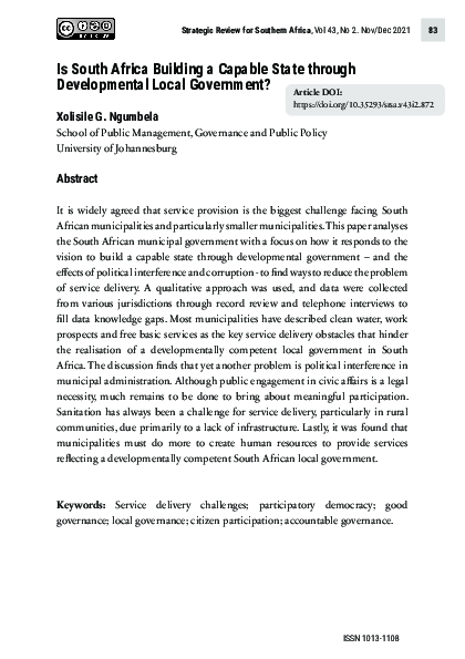 (PDF) Is South Africa Building a Capable State through Developmental ...