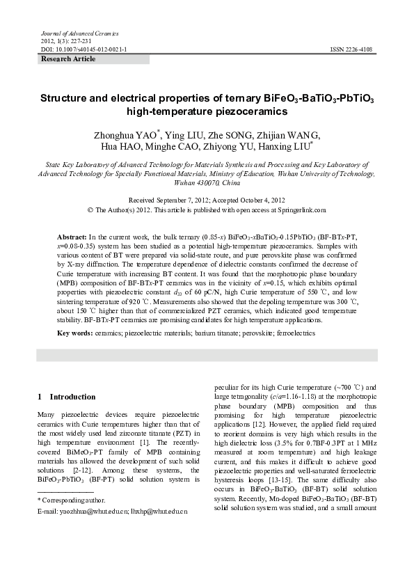 (PDF) Structure and electrical properties of ternary BiFeO3-BaTiO3-PbTiO3 high-temperature ...