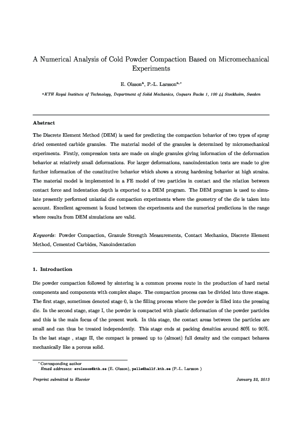 (PDF) A numerical analysis of cold powder compaction based on ...